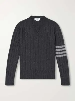 Thom Browne 4-bar Stripe Cable-knit Cashmere Sweater - Gray