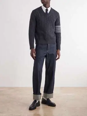 Thom Browne 4-bar Stripe Cable-knit Cashmere Sweater