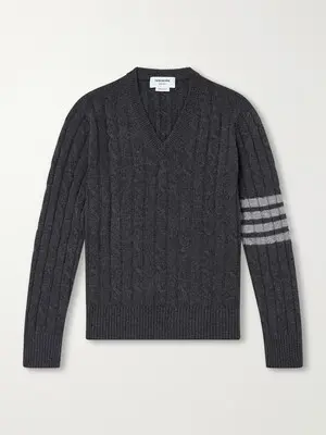 Thom Browne 4-bar Stripe Cable-knit Cashmere Sweater