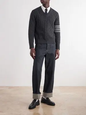 Thom Browne 4-bar Stripe Cable-knit Cashmere Sweater