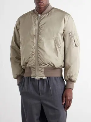 Auralee Shearling-trimmed Silk-twill Bomber Jacket - Green