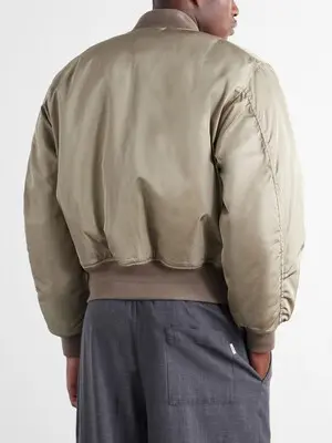 Auralee Shearling-trimmed Silk-twill Bomber Jacket - Green
