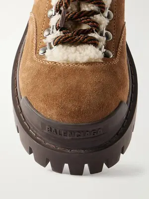 Balenciaga Shearling-trimmed Suede Boots