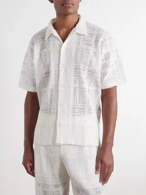 Issey Miyake Pleated Lace Grid Mesh Shirt
