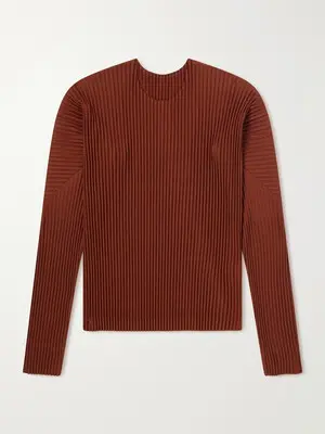 Issey Miyake Panelled Pleated T-shirt - Brown