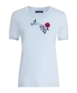 Dolce & Gabbana Floral-detail T-shirt - Blue