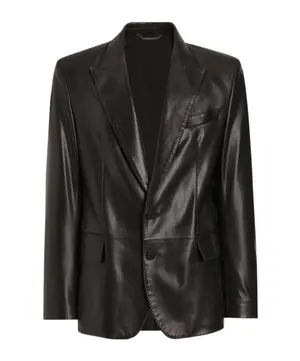 Dolce & Gabbana Buttoned Leather Blazer - Black