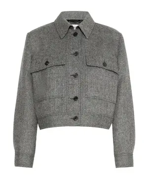 Max Mara Herringbone-pattern Wool Jacket - Dark Gray