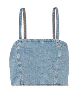 ROTATE BY BIRGER CHRISTENSEN Cropped Sequined Denim Top - Blue