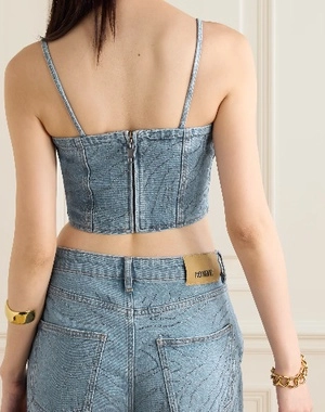 ROTATE BY BIRGER CHRISTENSEN Cropped Sequined Denim Top