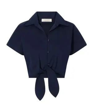 Giuliva Heritage Tilda Cropped Tie-front Cotton-blend Shirt - Black