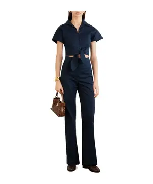 Giuliva Heritage Tilda Cropped Tie-front Cotton-blend Shirt