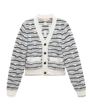 Marni White And Blue Mixed Stitch Wool Cardigan - Ivory