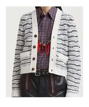 Marni White And Blue Mixed Stitch Wool Cardigan