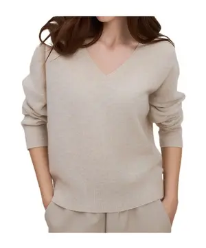 Marella Ribbed V-neck Knit Top - Light Brown