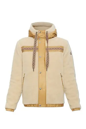 Moncler Geometric Trim Teddy Zip-up Hoodie - Light Beige