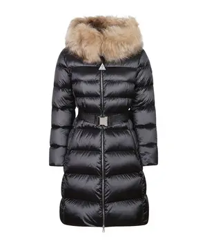 Moncler Leersies Shearling Trimmed Hooded Long Down Coat