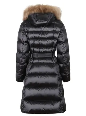 Moncler Leersies Shearling Trimmed Hooded Long Down Coat