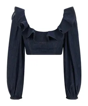 Zimmermann Aster Denim Frill Top - Ink