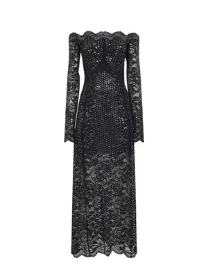 Rabanne Off-shoulder Sequin Lace Dress - Black