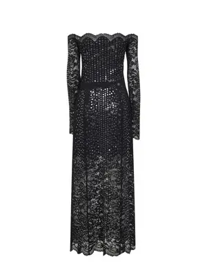 Rabanne Off-shoulder Sequin Lace Dress