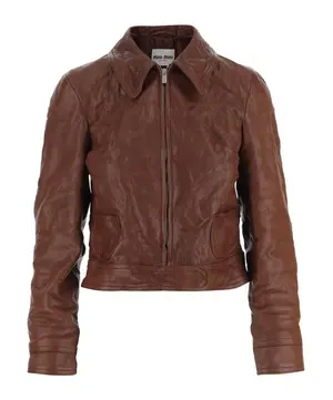 Miu Miu Long-sleeve Leather Jacket - Brown
