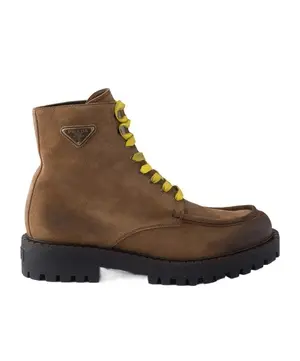 Prada Aged Suede Lace-up Ankle Boots - Light Brown