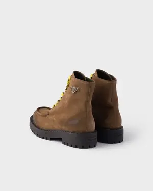 Prada Aged Suede Lace-up Ankle Boots