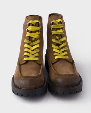 Prada Aged Suede Lace-up Ankle Boots