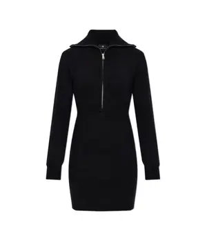 ANINE BING Half-zip High-neck Ribbed Dress - Black