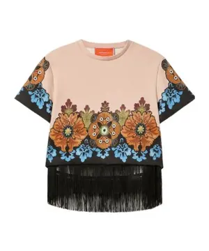 La DoubleJ Floral-print Fringe T-shirt