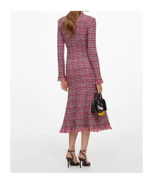 SELF-PORTRAIT Check Frayed Knit Midi Dress