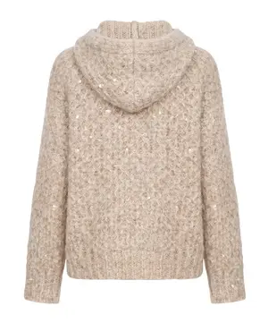 Peserico Sequined Hooded Zip-up Knit Top