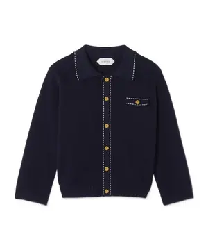 Versace Contrast-stitch Waffle-knit Cardigan - Navy
