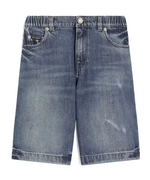 Dolce & Gabbana Denim Bermuda Shorts With Logo - Blue