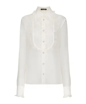 Dolce & Gabbana Ruffled Sheer Cotton Blouse - White