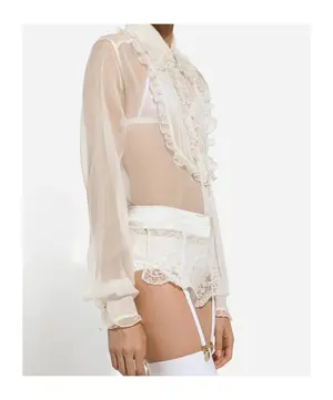 Dolce & Gabbana Ruffled Sheer Cotton Blouse