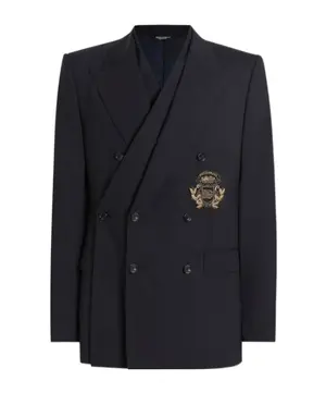 Dolce & Gabbana Double-breasted Crest-embellished Blazer - Blue