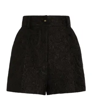 Dolce & Gabbana Floral Brocade-effect Shorts - Black