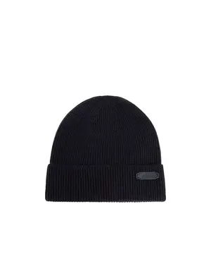 Brioni Ribbed Patch Beanie Hat - Black