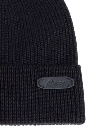 Brioni Ribbed Patch Beanie Hat