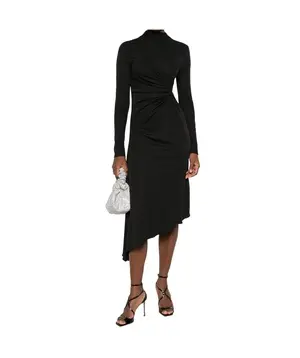 ERMANNO FIRENZE Draped Asymmetric Midi Dress - Black