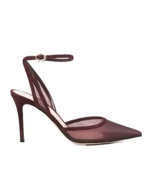 GIANVITO ROSSI Burgundy Mesh Pointedtoe Stiletto Sandals