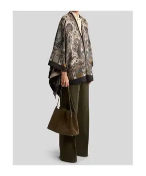 Etro Paisley Trim Poncho Shawl