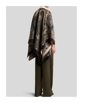 Etro Paisley Trim Poncho Shawl