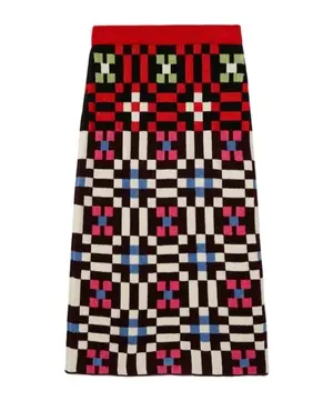 La DoubleJ Byte Geometric-pattern Knit Skirt - Red