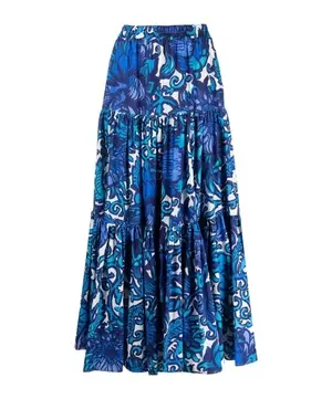 La DoubleJ Graphic-print Tiered Cotton Skirt