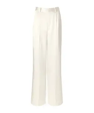 SELF-PORTRAIT Pleated Satin-finish Tailored Trousers - Cream
