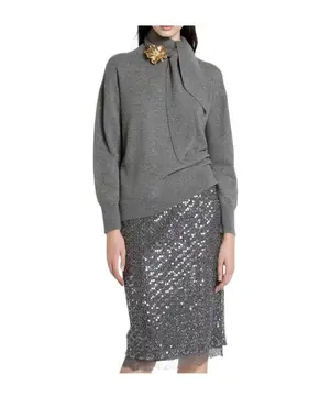 Marella Scarf-adorned Sweater - Grey