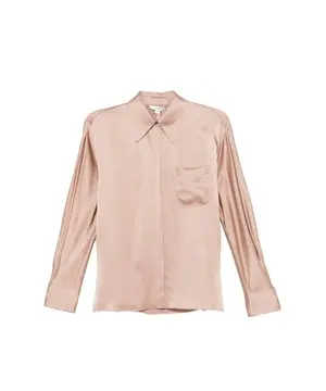 Vince Satin-finish Pocket-detail Shirt - Pink
